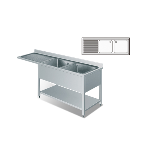 1.4m Double Sinks Bench With Splashback-S273-1